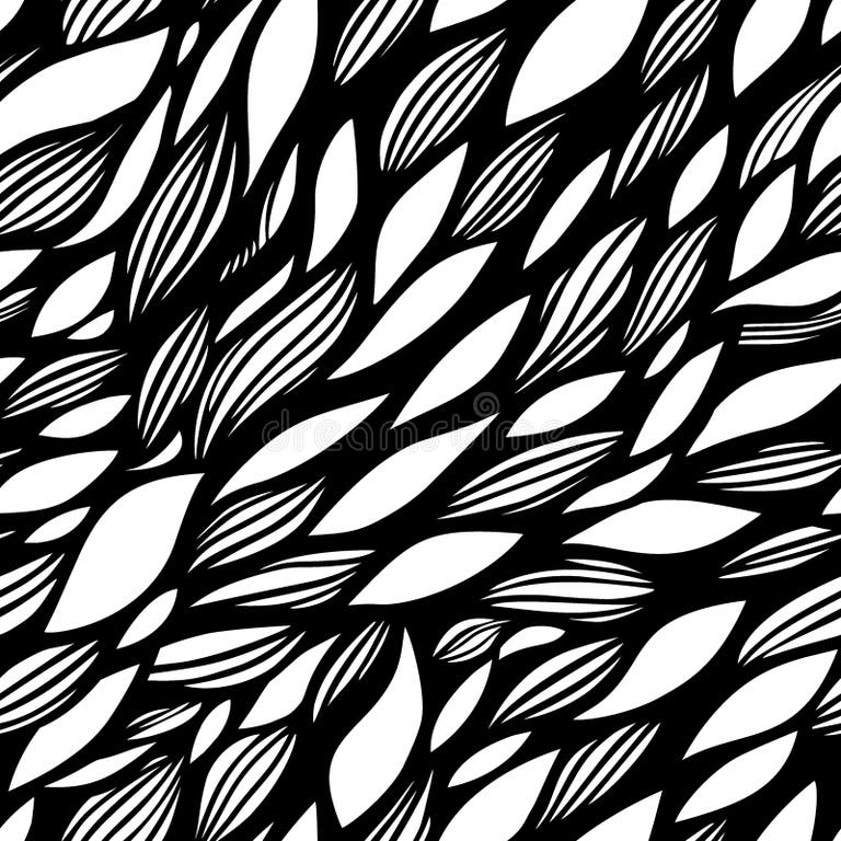 The Graphic Pattern of Leaves and Waves. Black and White Stock Vector ...