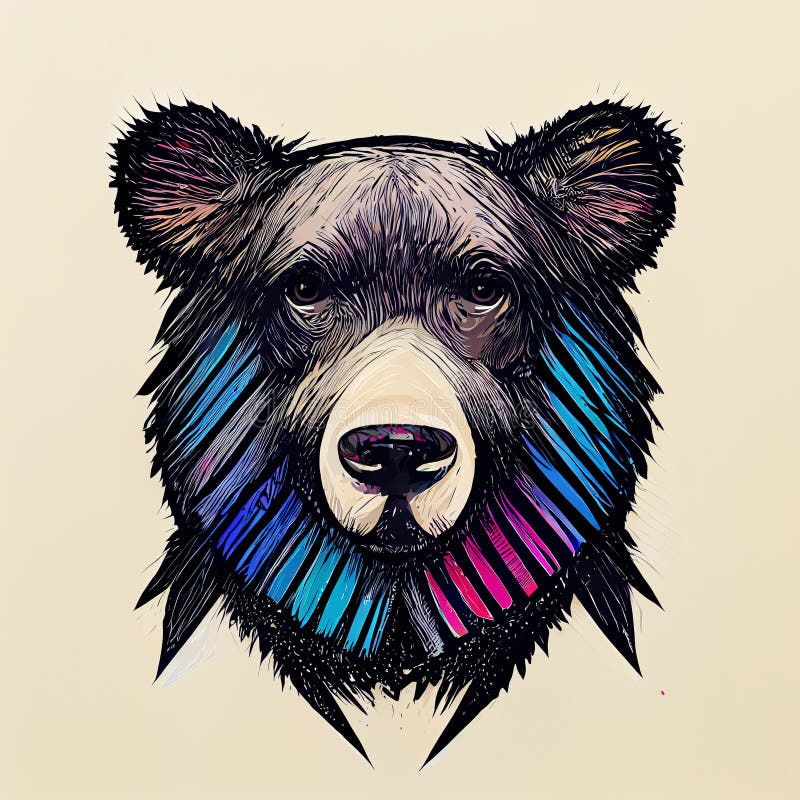Graphic Portrait of a Circus Bear. Full Face View. AI-generated Stock ...
