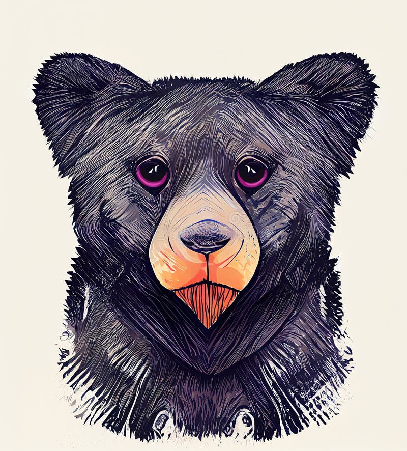 Graphic Portrait of a Cute Little Bear. Full Face View. AI-generated ...