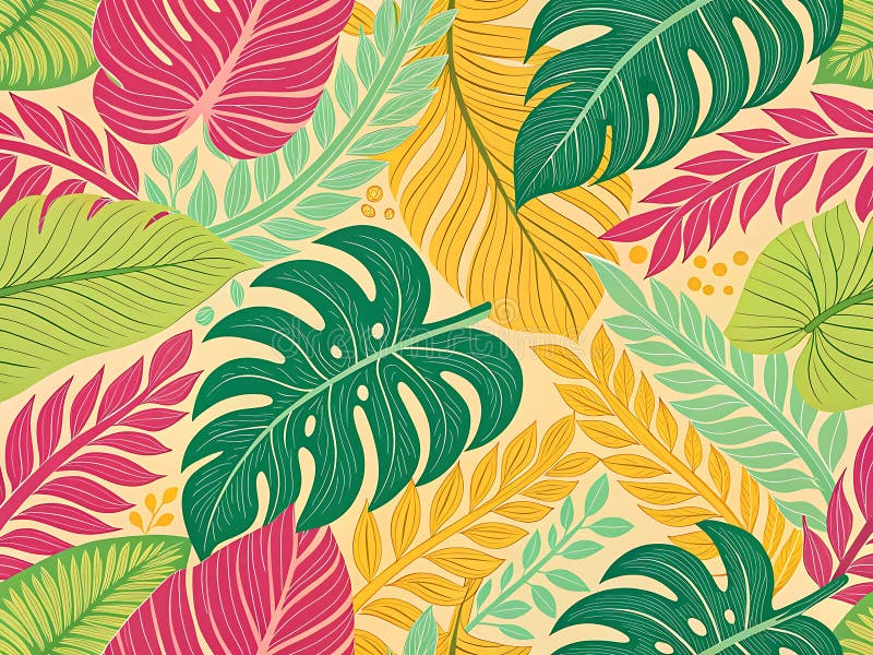 Graphic Psychedelic Leaf Pattern in Pink, Green, and Yellow Stock ...