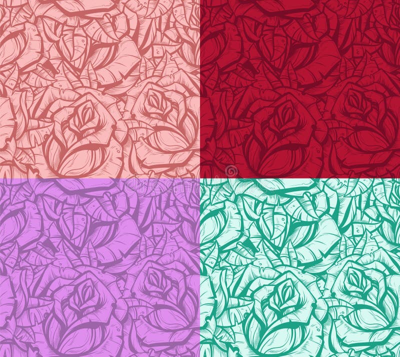 Graphic Realistic Detailed Rose Seamless Pattern Stock Vector ...