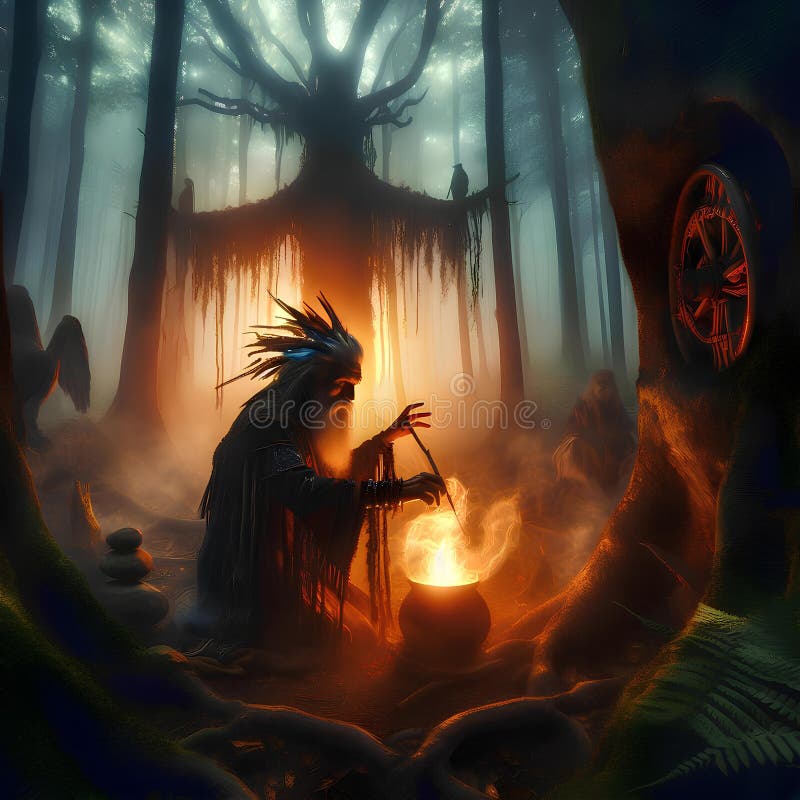 Image of a Wizard in the Forest of Spirits Stock Illustration ...