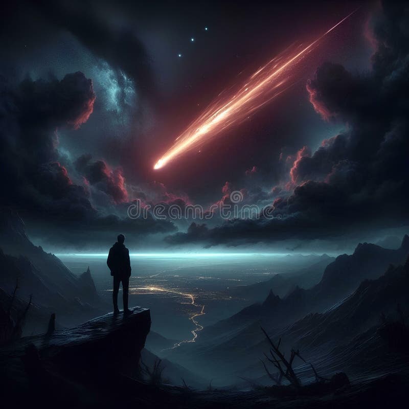 Image of a Comet Hitting the Planet Stock Illustration - Illustration ...