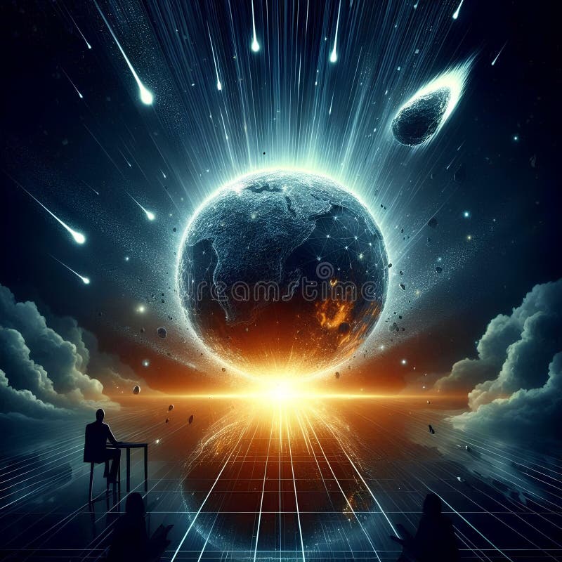 Image of a Comet Hitting the Planet Stock Illustration - Illustration ...