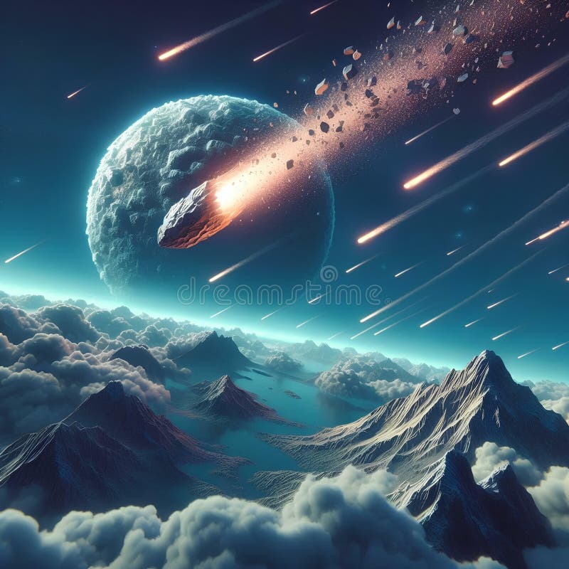 Image of a Comet Hitting the Planet Stock Illustration - Illustration ...