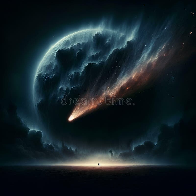 Image of a Comet Hitting the Planet Stock Illustration - Illustration ...