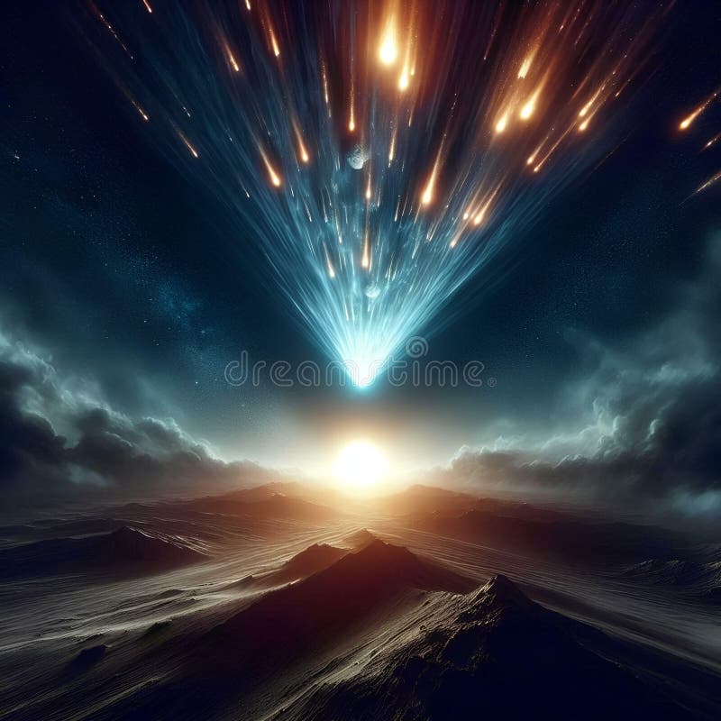 Image of a Comet Hitting the Planet Stock Illustration - Illustration ...