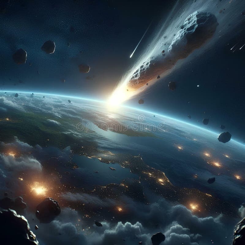 Image of a Comet Hitting the Planet Stock Illustration - Illustration ...