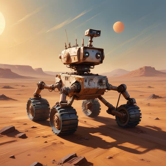 Artistic Illustration of a Robot on Mars Stock Illustration ...