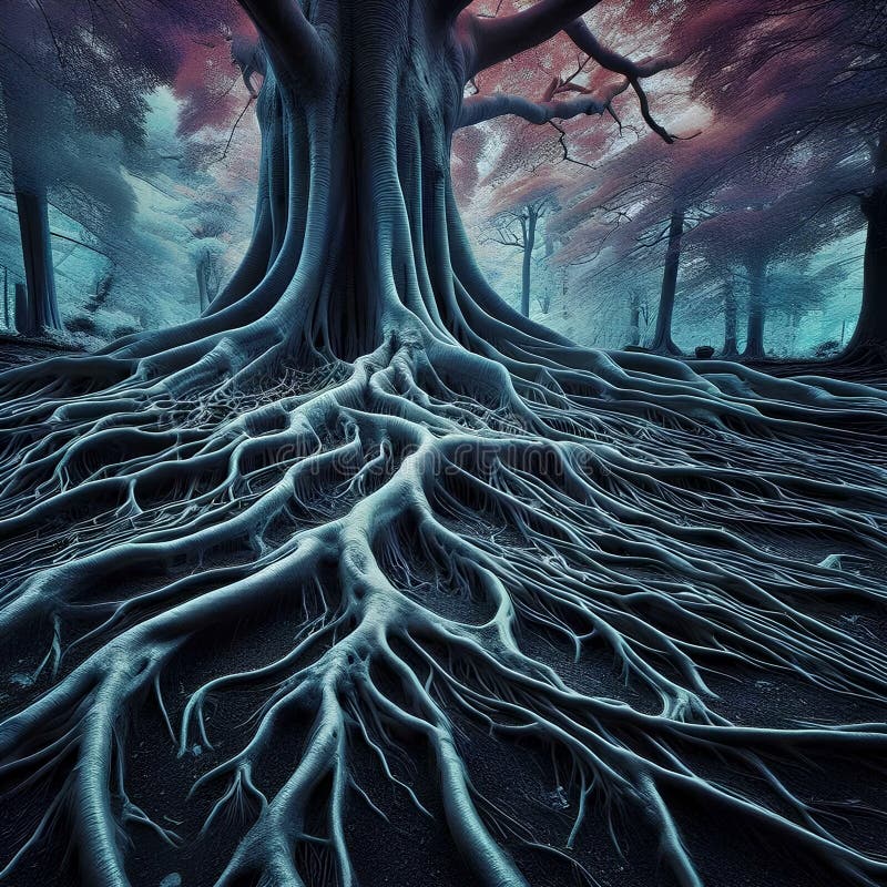 Illustration of a Large Tree with Its Roots Exposed Stock Illustration ...