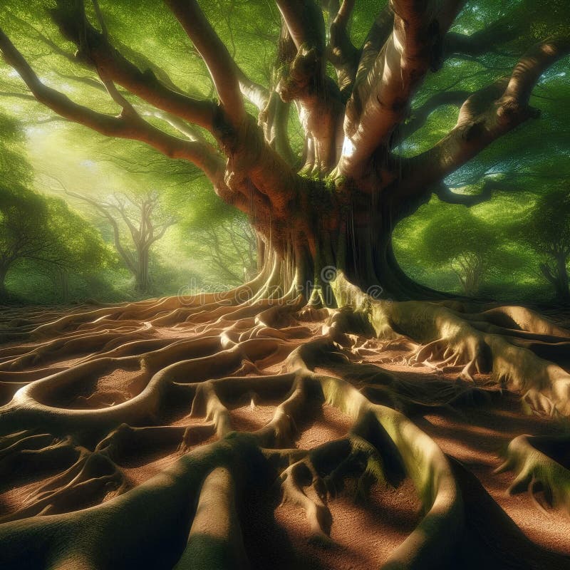 Illustration of a Large Tree with Its Roots Exposed Stock Illustration ...