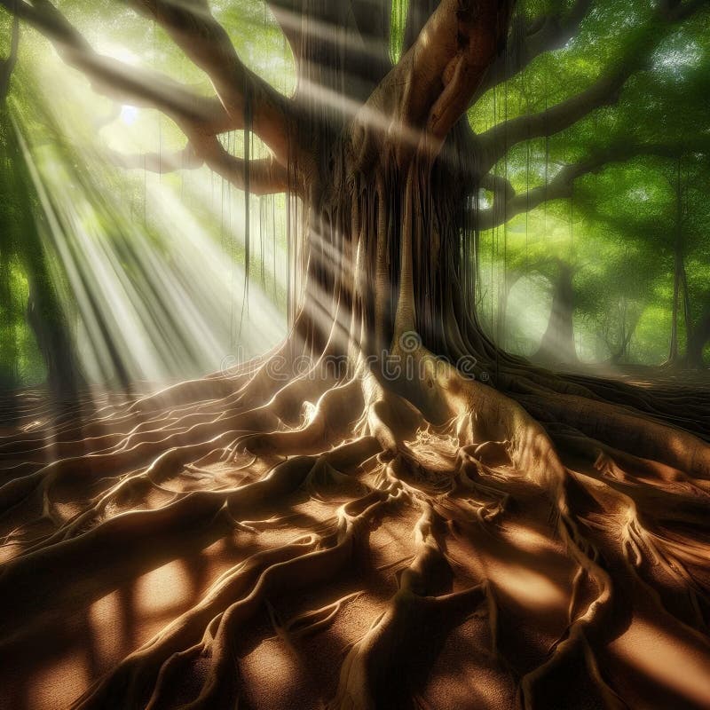 Illustration of a Large Tree with Its Roots Exposed Stock Illustration ...