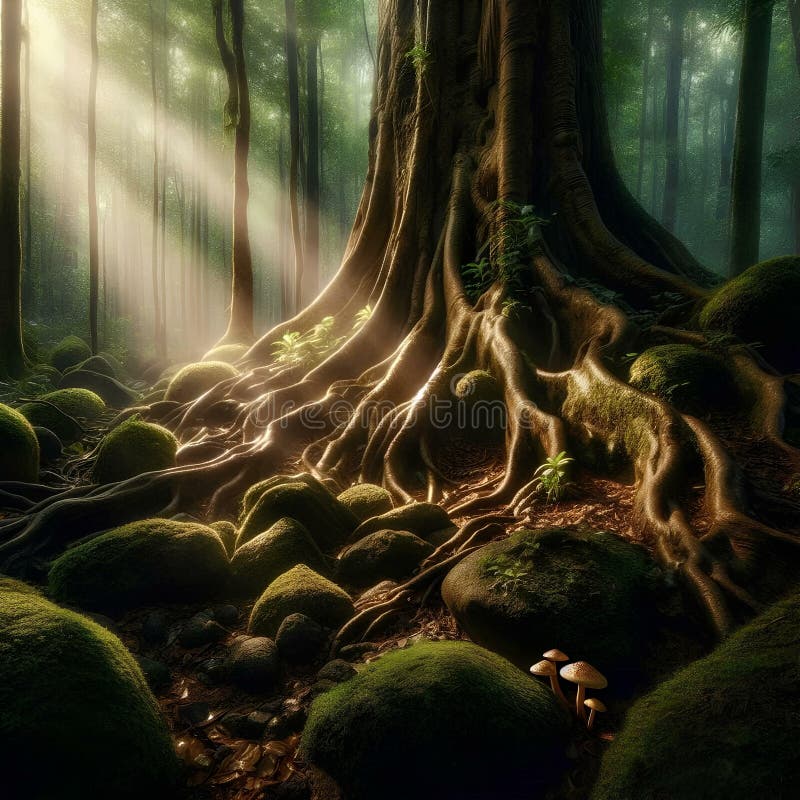 Illustration of a Large Tree with Its Roots Exposed Stock Illustration ...