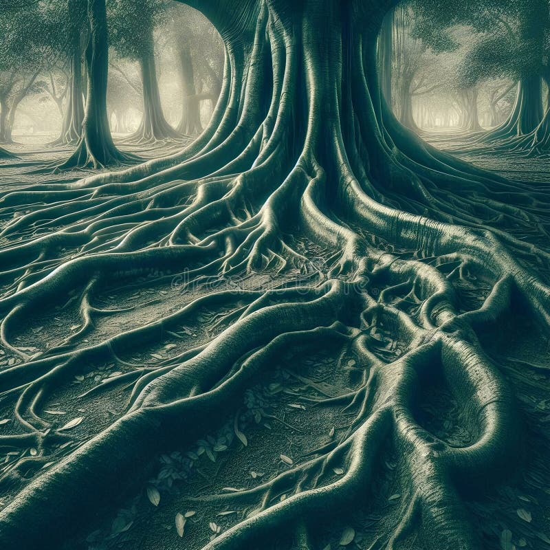 Illustration of a Large Tree with Its Roots Exposed Stock Illustration ...