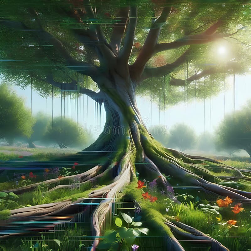 Illustration of a Large Tree with Its Roots Exposed Stock Illustration ...