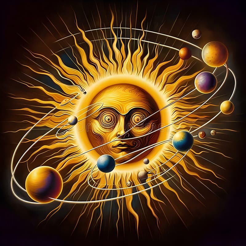 The Sun Being Orbited by Celestial Bodies Stock Illustration ...