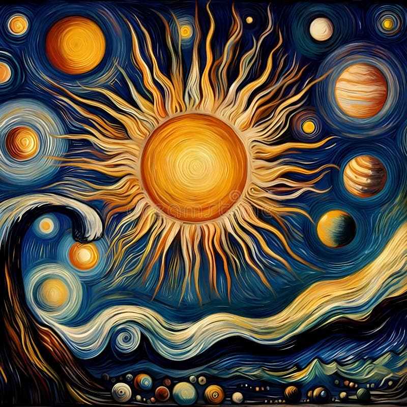 The Sun Being Orbited by Celestial Bodies Stock Illustration ...