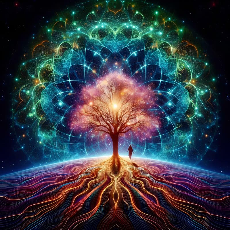 Creative Image of a Tree with Light Effect Stock Image - Image of dusk ...