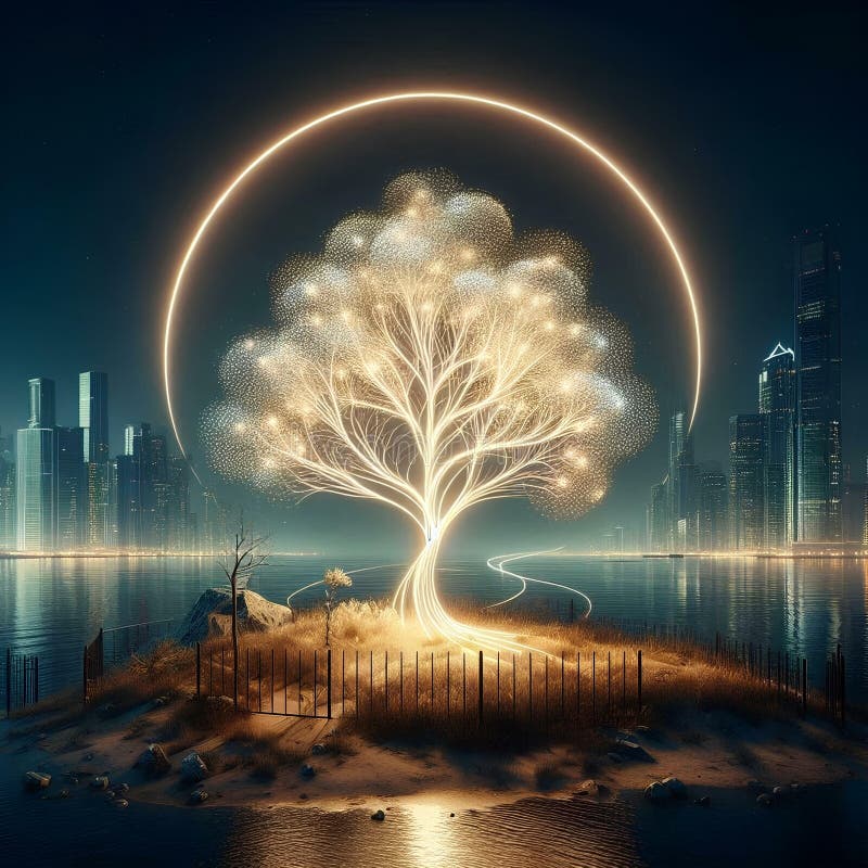 Creative Image of a Tree with Light Effect Stock Illustration ...