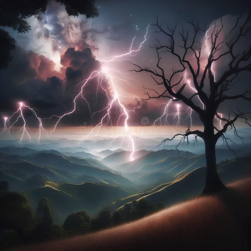 Illustration of a Tree Being Struck by Lightning Stock Illustration ...