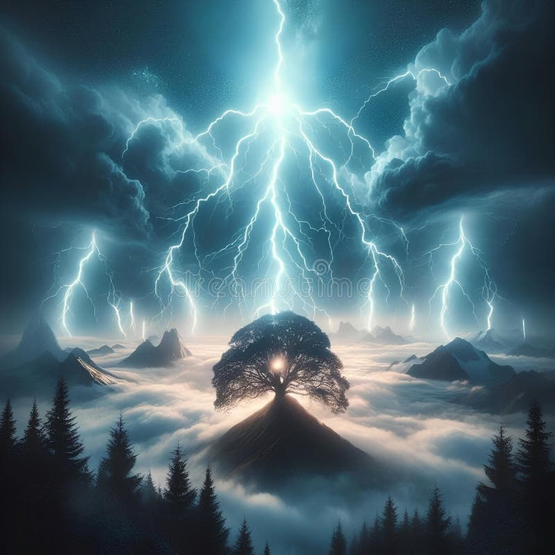 Illustration of a Tree Being Struck by Lightning Stock Illustration ...