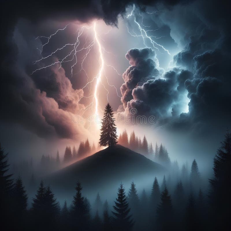 Illustration of a Tree Being Struck by Lightning Stock Illustration ...