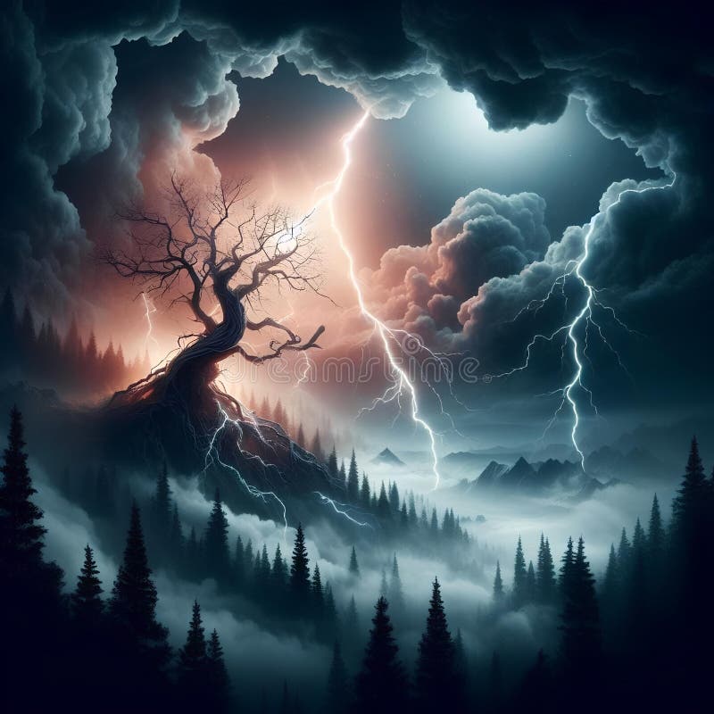 Illustration of a Tree Being Struck by Lightning Stock Illustration ...