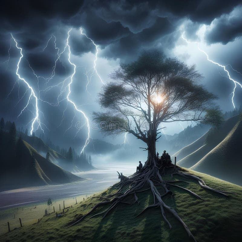 Illustration of a Tree Being Struck by Lightning Stock Illustration ...