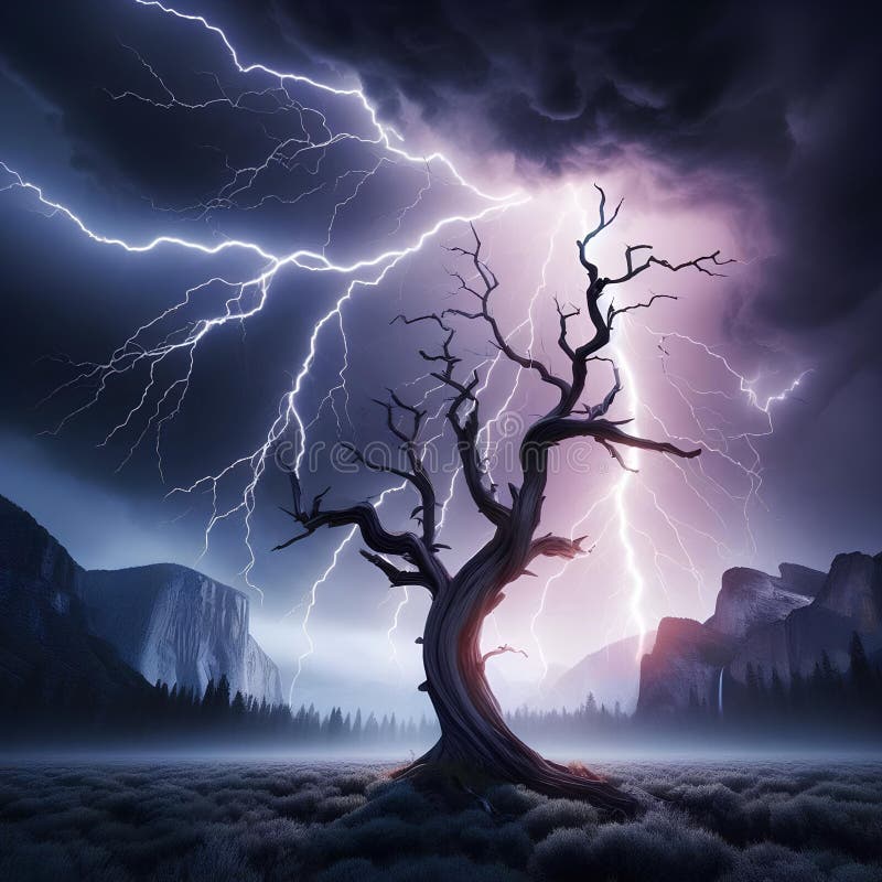 Illustration of a Tree Being Struck by Lightning Stock Illustration ...