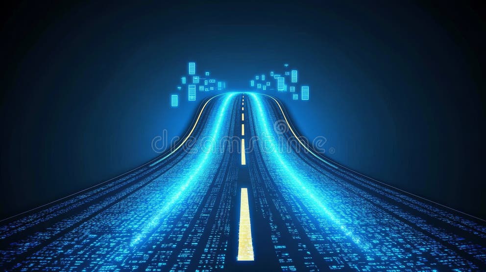 A Graphic Representation of Digital Data Flowing on a Road, Embodying ...