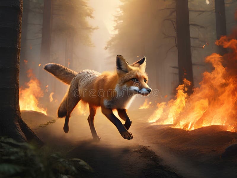 Image of a Fox Running Away from a Burning Forest 3 Stock Illustration ...