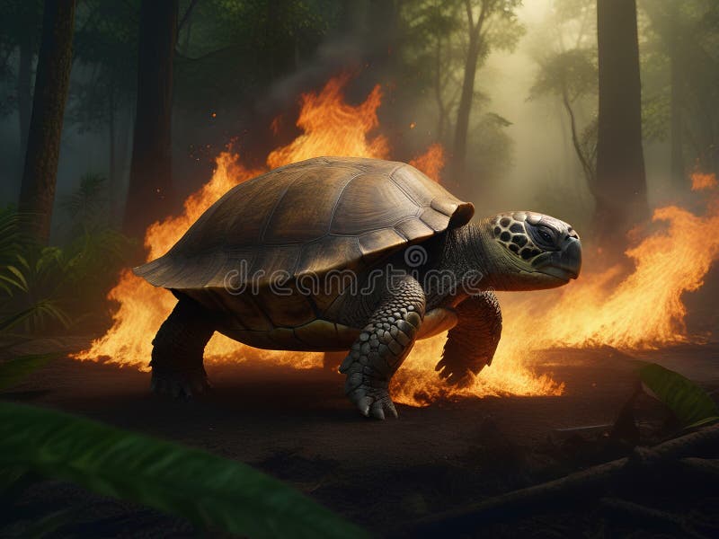 Image of a Turtle Escaping from a Burning Forest 1 Stock Illustration ...