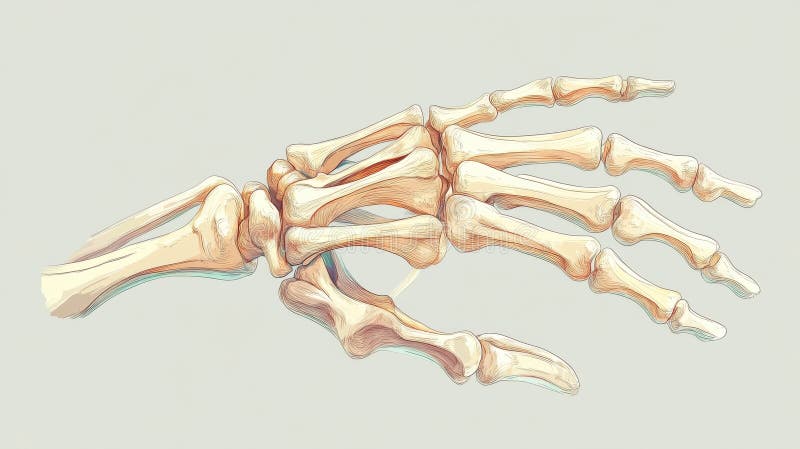 Detailed Illustration of a Human Hand Skeleton Showcasing Individual ...