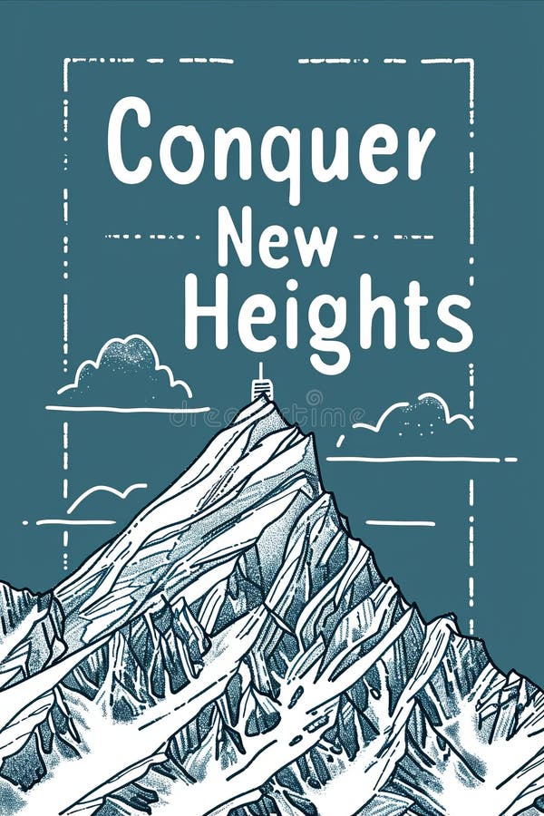 Graphic Representation of a Mountain Peak with Text Conquer New Heights ...