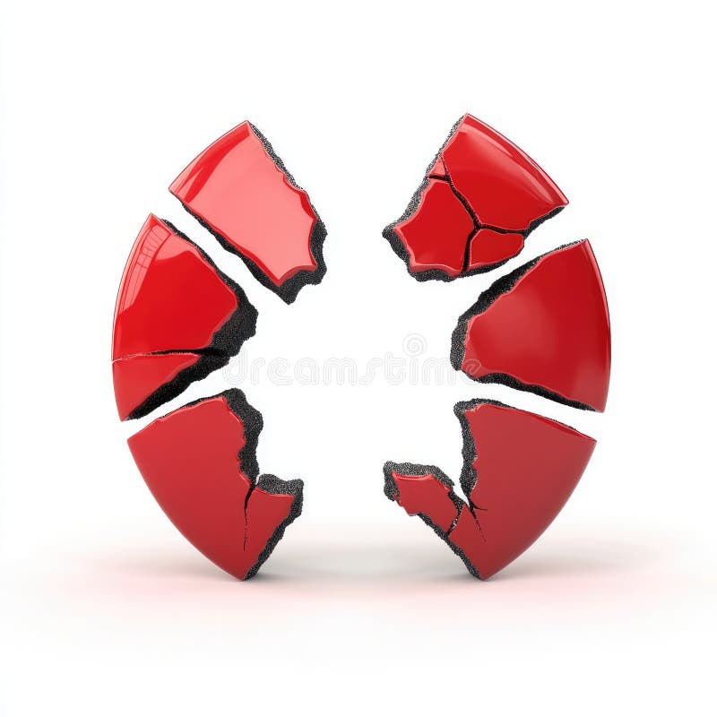 Broken Red Heart Shape, Shattered Love Concept Stock Illustration ...