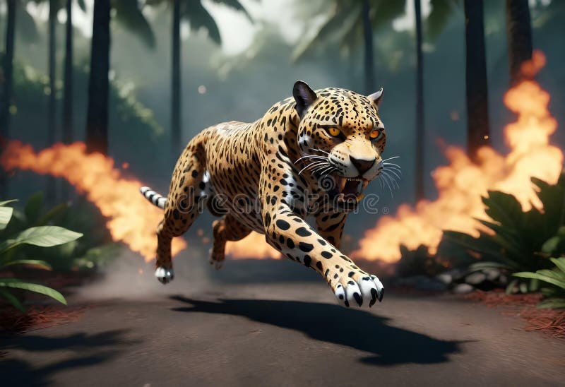 Jaguar Running Away from Fire Stock Illustration - Illustration of ...