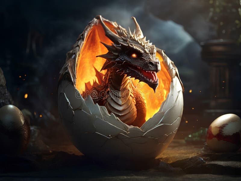 Focused Image of a Dragon Hatching from Its Egg 4 Stock Illustration ...