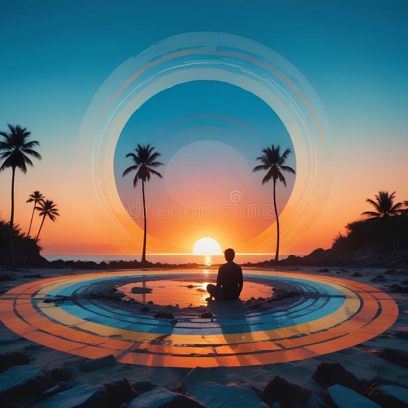 Tropical Sunset with Optical Effects 13 Stock Illustration ...