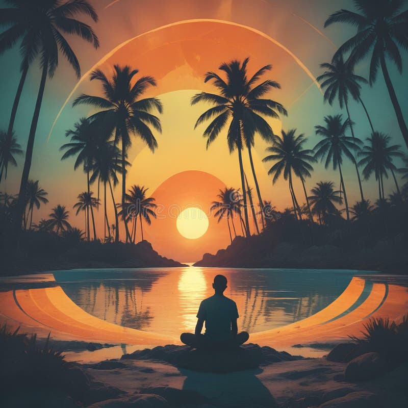 Tropical Sunset with Optical Effects 9 Stock Illustration ...