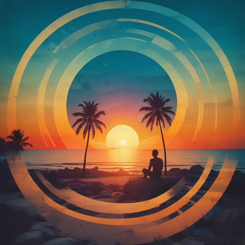 Tropical Sunset with Optical Effects 7 Stock Illustration ...