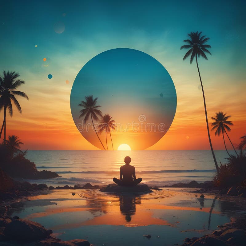 Tropical Sunset with Optical Effects 5 Stock Illustration ...