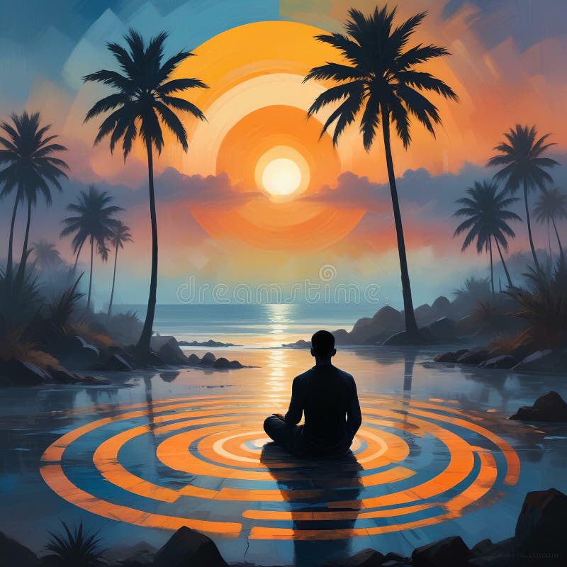 Tropical Sunset with Optical Effects 3 Stock Illustration ...