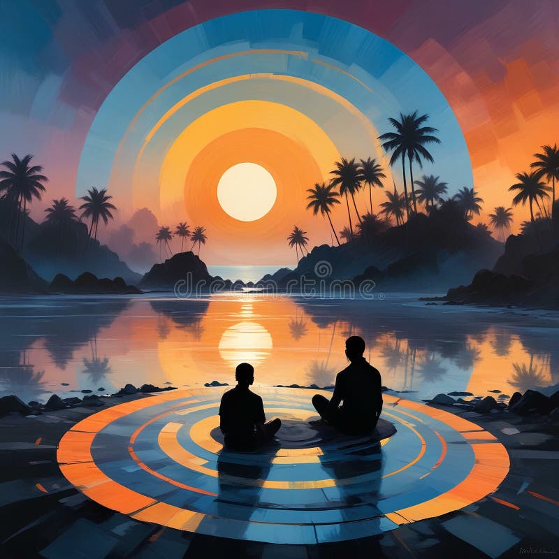 Tropical Sunset with Optical Effects 2 Stock Illustration ...