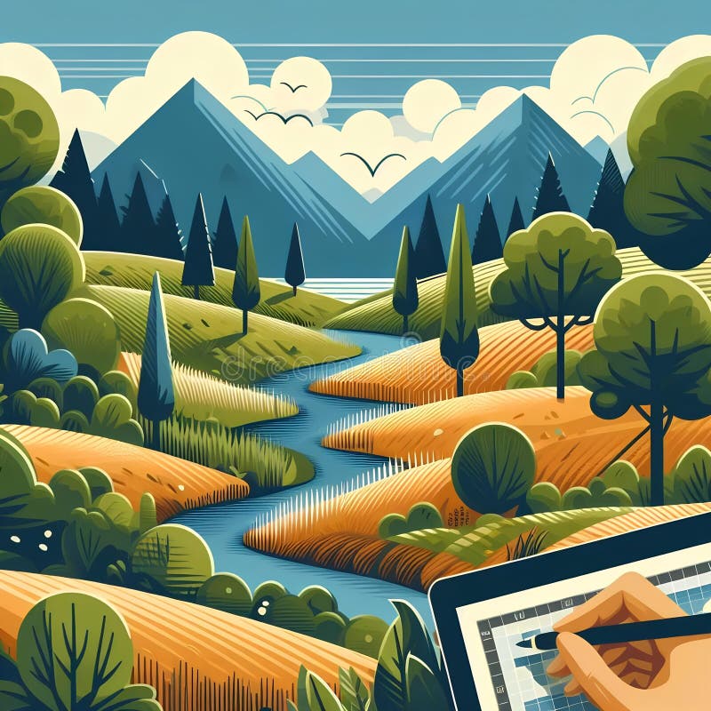 Vector Image of a Landscape of a Winding River Stock Illustration ...