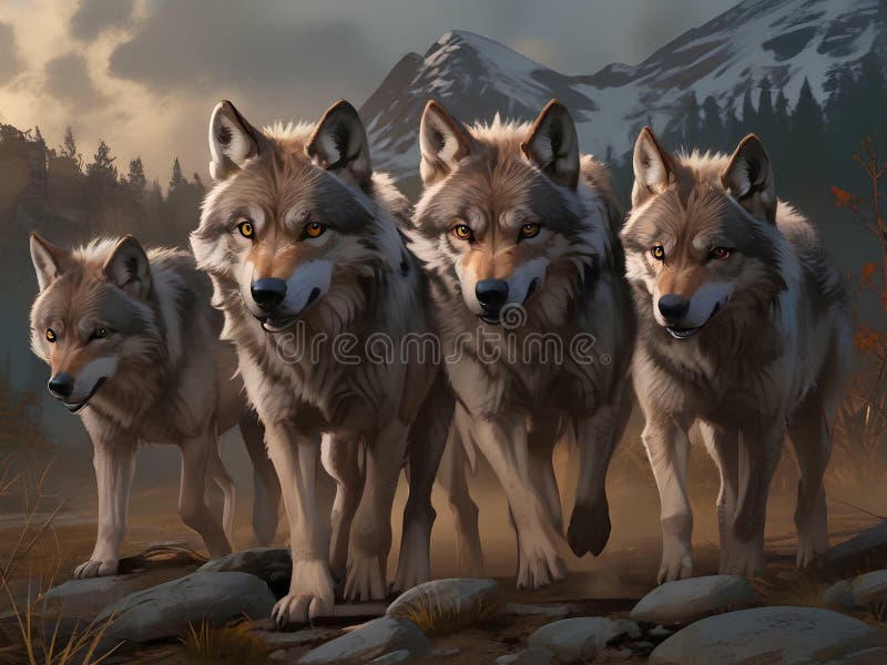 Illustration of a Pack of Wolves 3 Stock Illustration - Illustration of ...