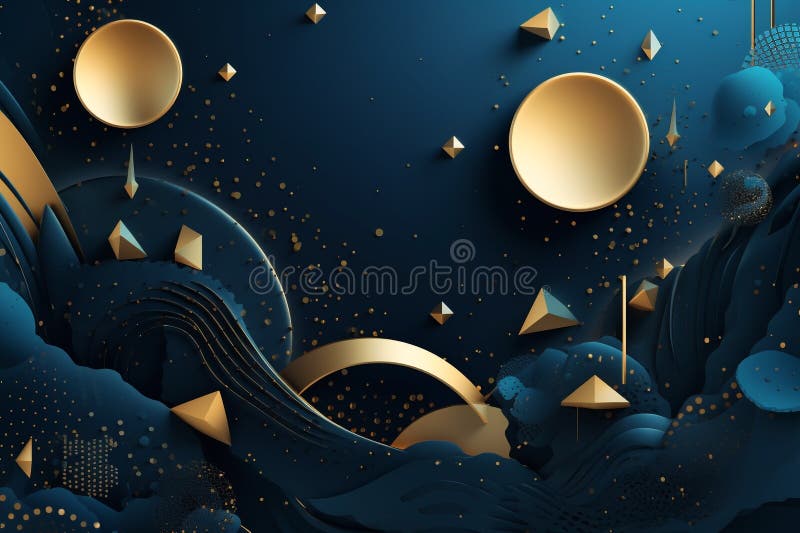 Abstract Cosmic Background with Golden and Blue Object Stock ...