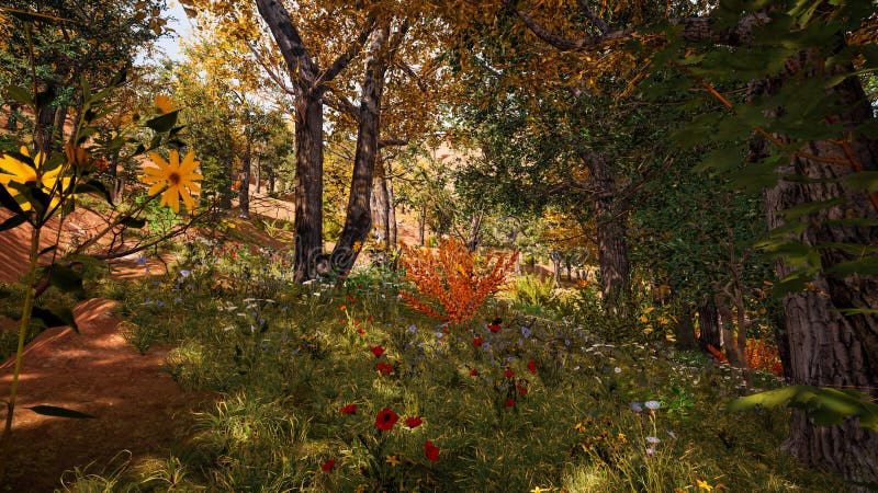 Forest Environment in Autumn. 3d Rendering Stock Illustration ...