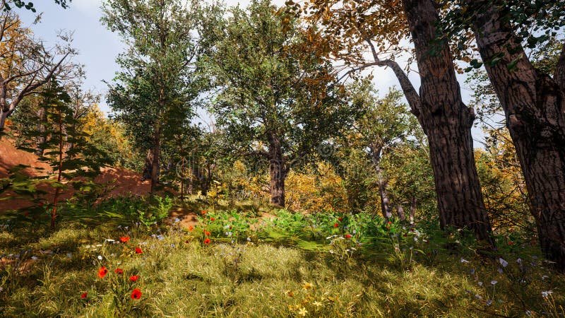 Forest Environment in Autumn. 3d Rendering Stock Illustration ...