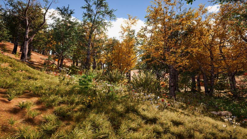 Forest Environment in Autumn. 3d Rendering Stock Illustration ...