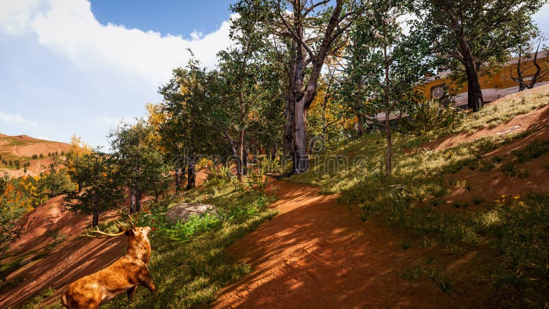 Forest Environment in Autumn. 3d Rendering Stock Illustration ...